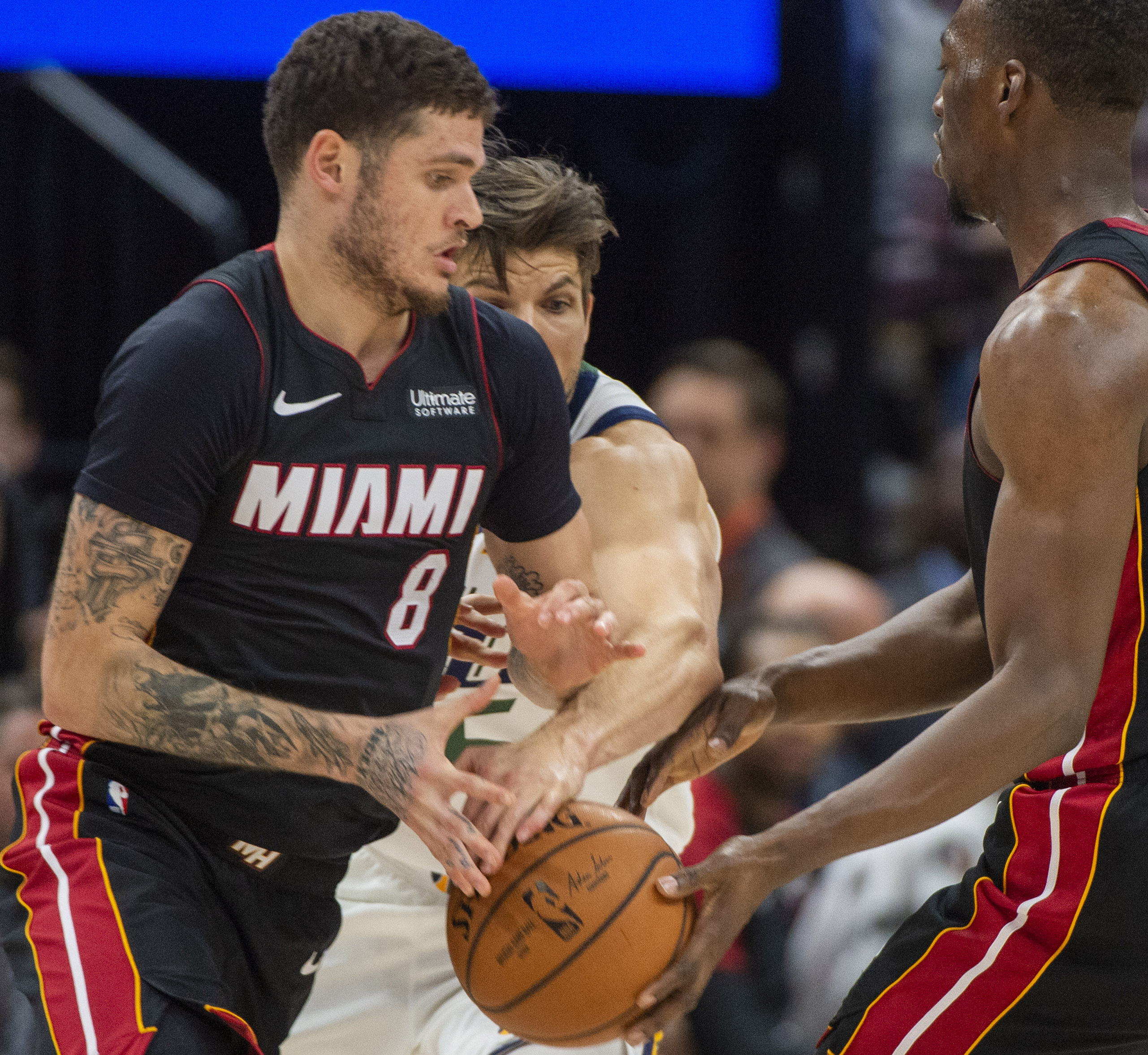 Jazz guard Donovan Mitchell and the Heat’s Dwyane Wade connect for ...
